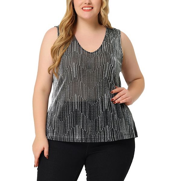 Women's Plus Size Sleeveless Glitter Gradient Sequin Party Tank Top
