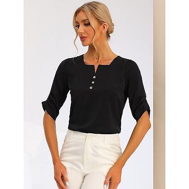 Women's Square Neck Pleated Short Sleeve Office Work Top
