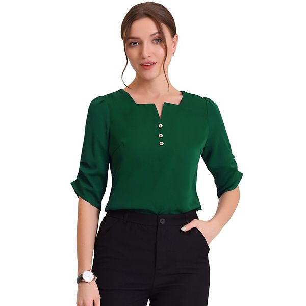 Women's Square Neck Pleated Short Sleeve Office Work Top