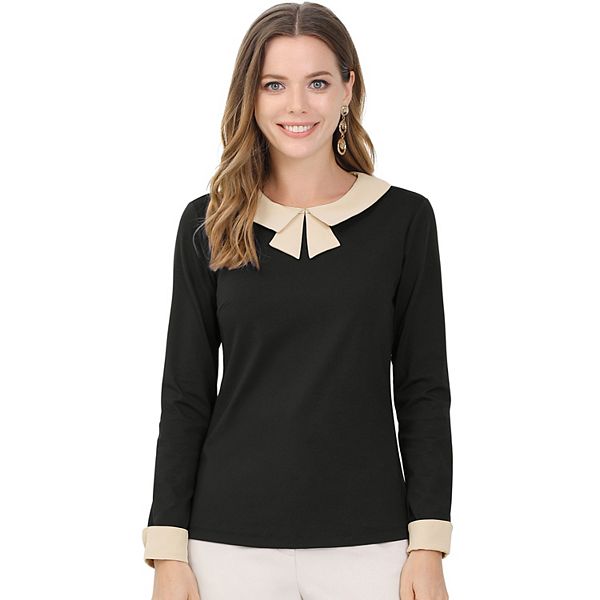 Women's Elegant Collar Long Sleeves Work Office Blouse Top