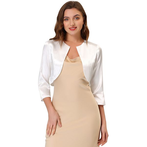 Women's Satin Cardigan Elegant 3/4 Sleeve Solid Bolero Shrug Tops