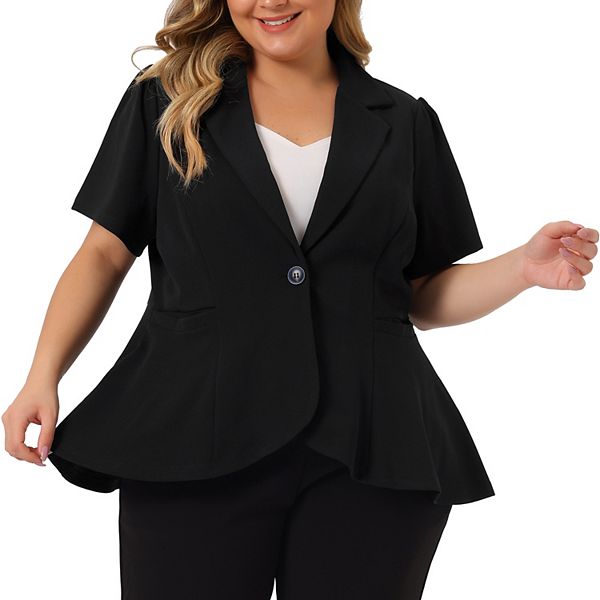 Plus Size Blazer for Women Office Work Short Sleeve Button Blazers Jacket