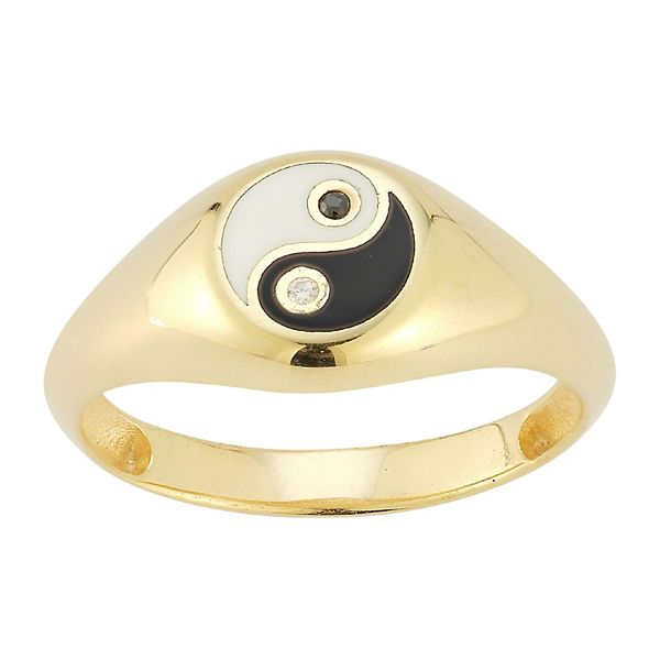 Sunkissed Sterling Cubic Zirconia & Enamel Yin Yang Signet Ring