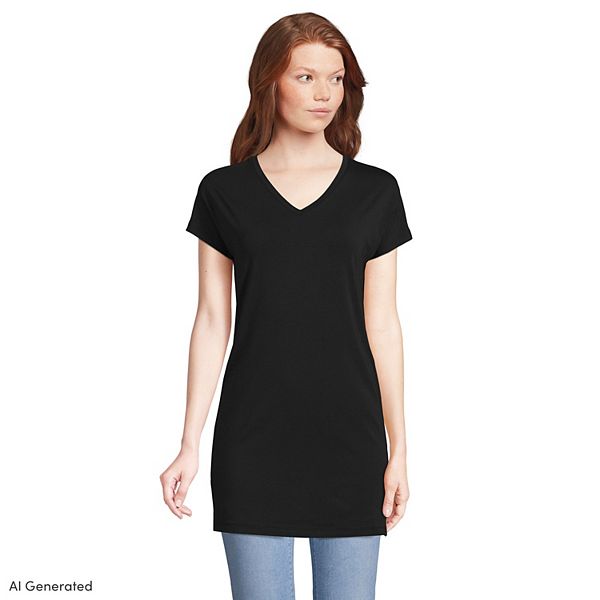 Petite Lands' End Short Sleeve Jersey Extra Long V-Neck Tunic