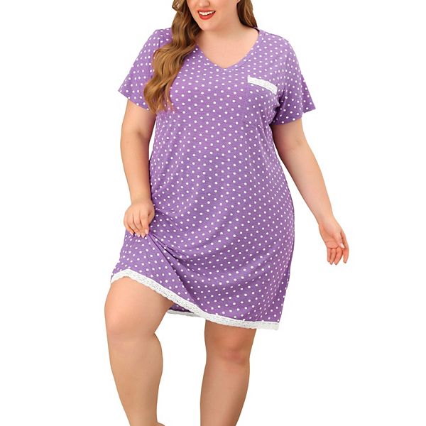 Women's Plus Size Nightgown Polka Dots Evening Comfy Midi Sleepdress