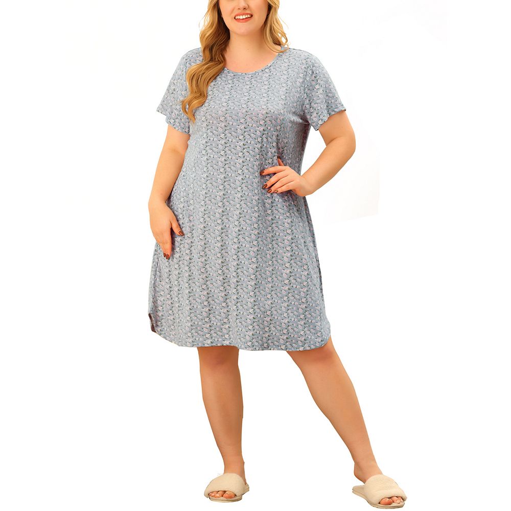 Women's Plus Nightgown Stretch Pattern Short Sleeve Round Neck Sleepwear