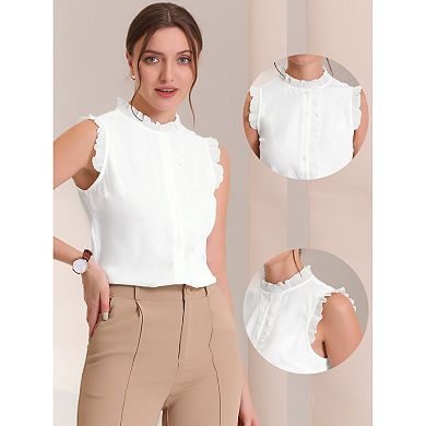 Women's for Sleeveless Shirt Button Up Solid Color Ruffle Summer Blouse