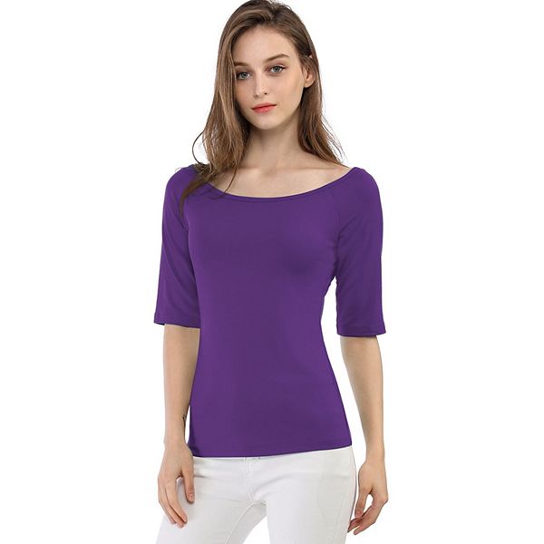 Women's Half Sleeves Scoop Neck Fitted Layering Top T-Shirt