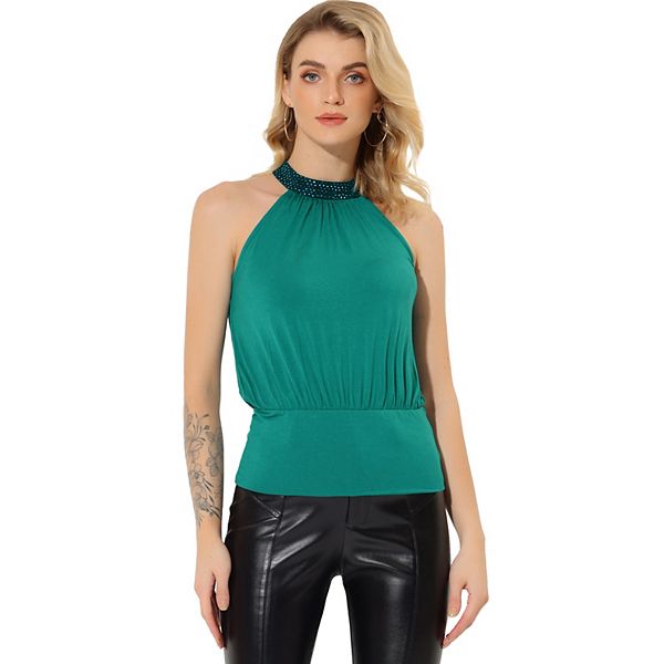 Women's Sequins Halter Neck Solid Color Party Tank Tops