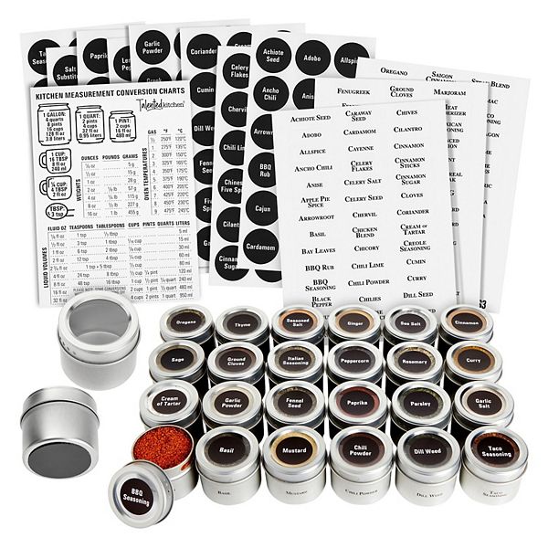Talented Kitchen Set Of 24 Magnetic Spice Jars, 3oz Herb Tins, 269 Labels