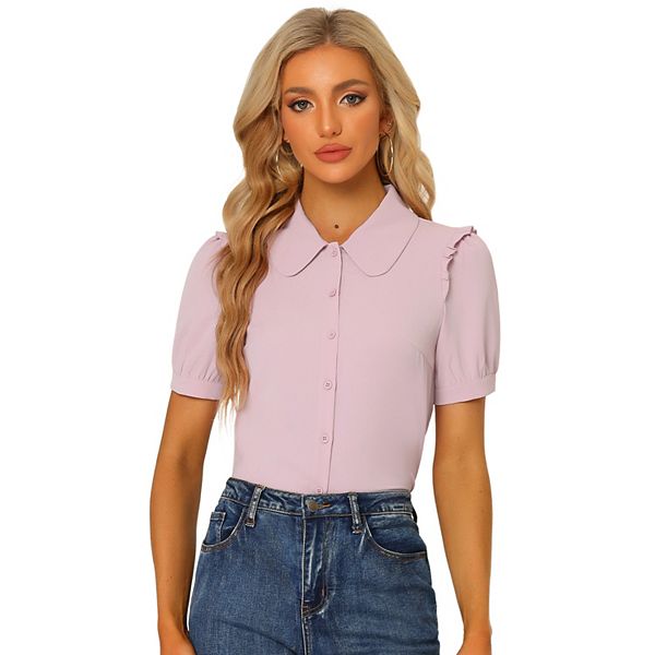 Women's Collared Top Peter Pan Collar Short Sleeve Button Front Shirts