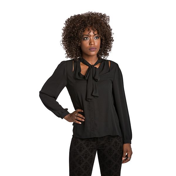 Tasha Chiffon Button-Up Neck-Tie Blouse