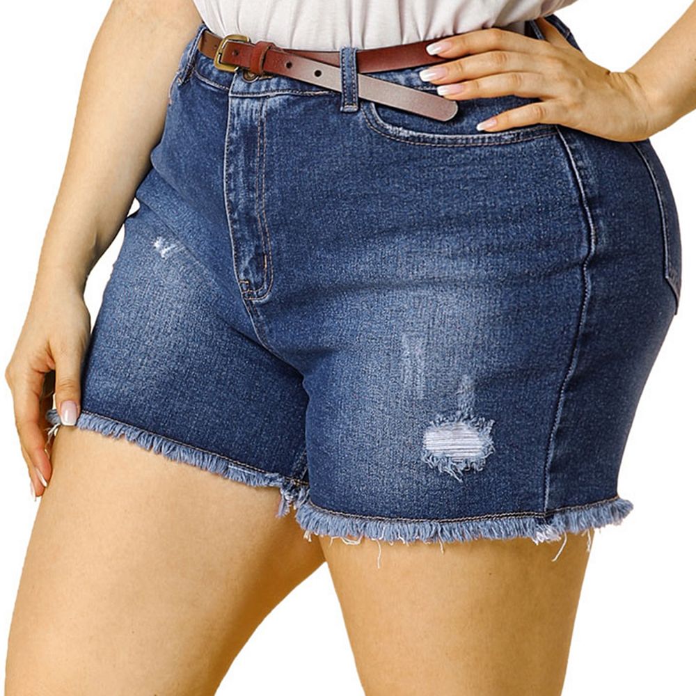Women's Plus Size Ripped Raw Hem High Waist Denim Jean Short