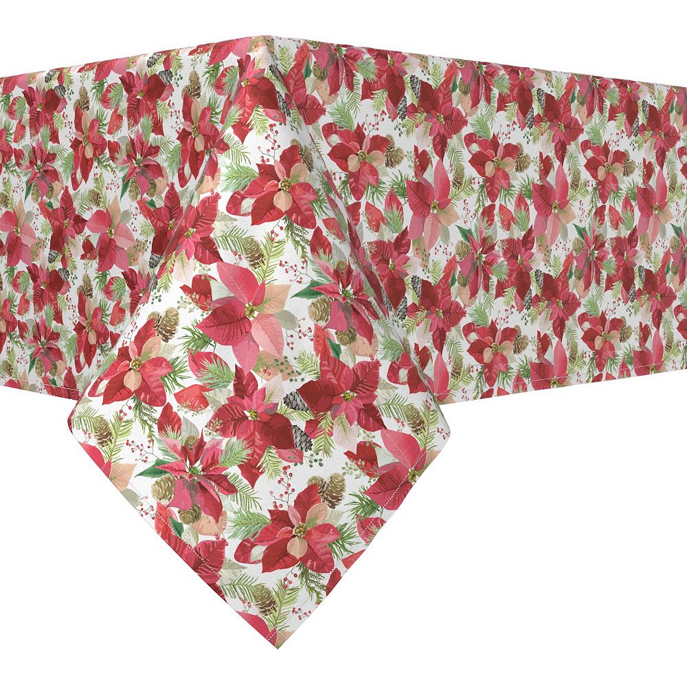 Square Tablecloth, 100% Polyester, 70x70", Poinsettia & Pinecones
