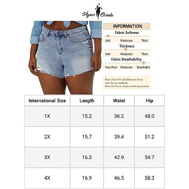 Women's Plus Size Raw Hem Slash Pocket Distressed Denim Shorts