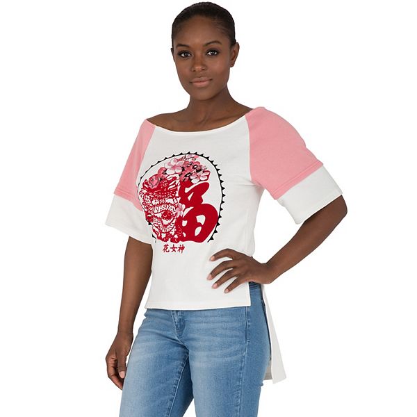 Holla High Low Screenprinted Boatneck Top
