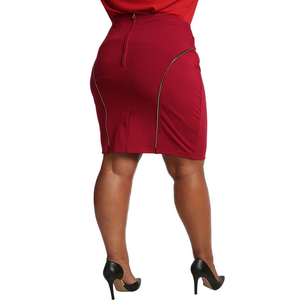 Plus Size Tiffy Pencil Skirt With Zipper Trim On Princess Lines