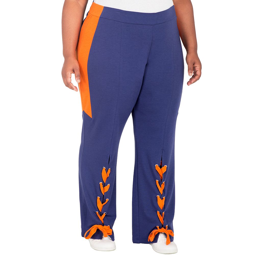 Plus Size Vilma Curvy Fit Mid-Rise Flared Pants with Lace Up Hem