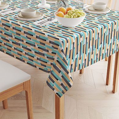 Square Tablecloth, 100% Cotton, 52x52", Geometric Brush Stroke Stripe