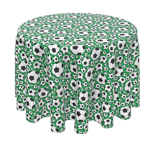 Round Tablecloth, 100% Polyester, 90" Round, Soccer Balls Green