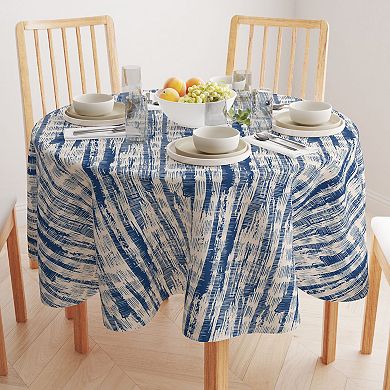 Round Tablecloth, 100% Polyester, 90" Round, Blue Batik Stripe