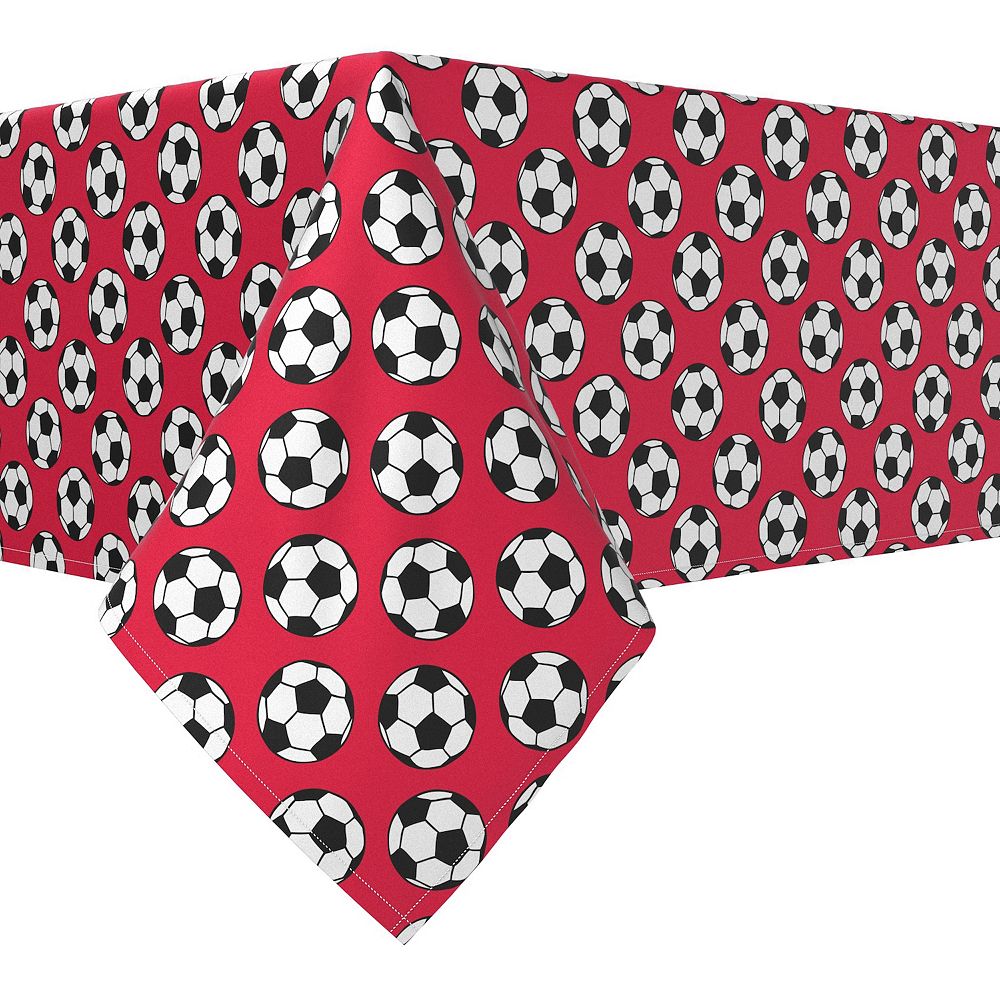 Square Tablecloth, 100% Polyester, 60x60", Soccer Balls Red