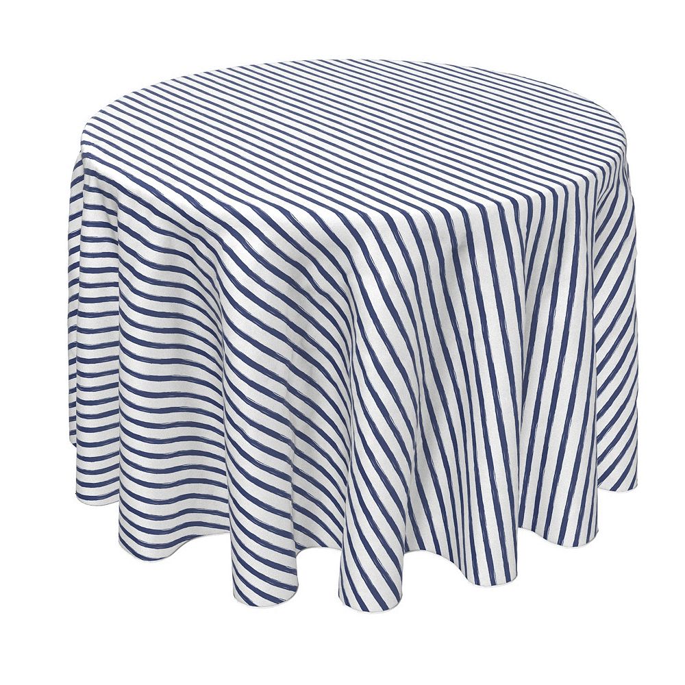 Round Tablecloth, 100% Polyester, 90" Round, Navy brush Stroke Stripe