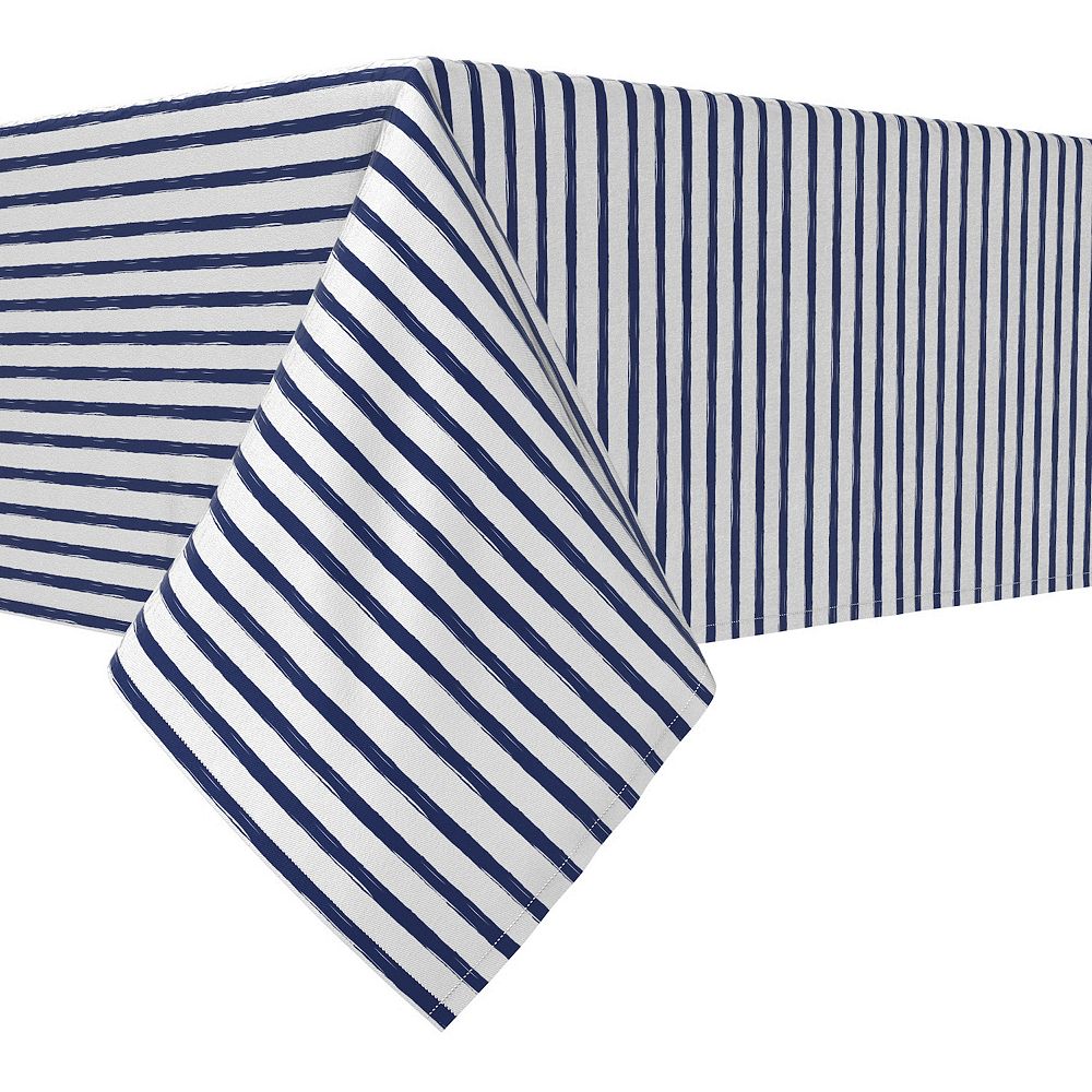 Rectangular Tablecloth, 100% Cotton, 52x120", Navy brush Stroke Stripe