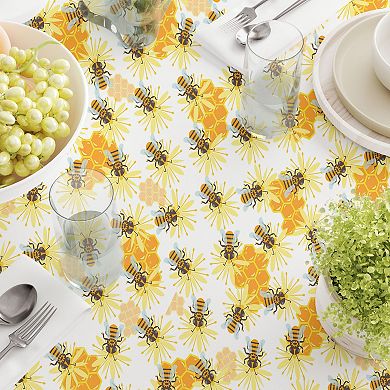 Square Tablecloth, 100% Cotton, 52x52", Honey Bee Sketch