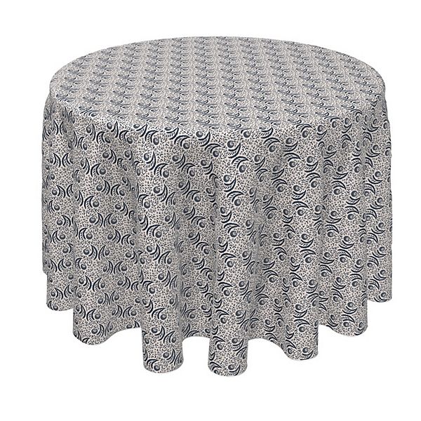 Round Tablecloth, 100% Polyester, 90" Round, Spiral Flowers and Leaves
