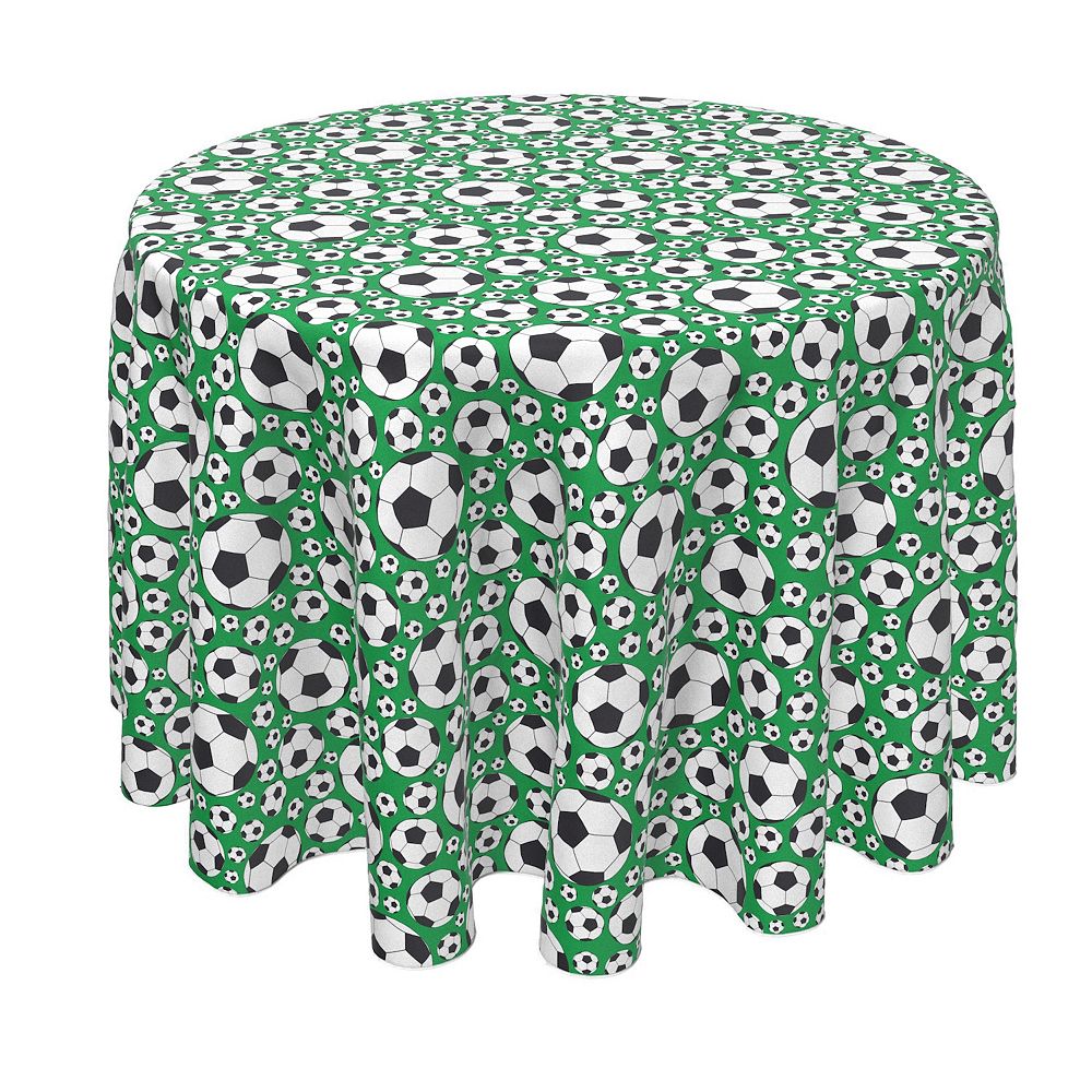 Round Tablecloth, 100% Polyester, 60" Round, Soccer Balls Green