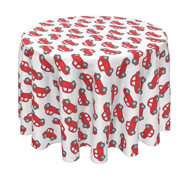 Round Tablecloth, 100% Polyester, 70" Round, Red Vintage Cars