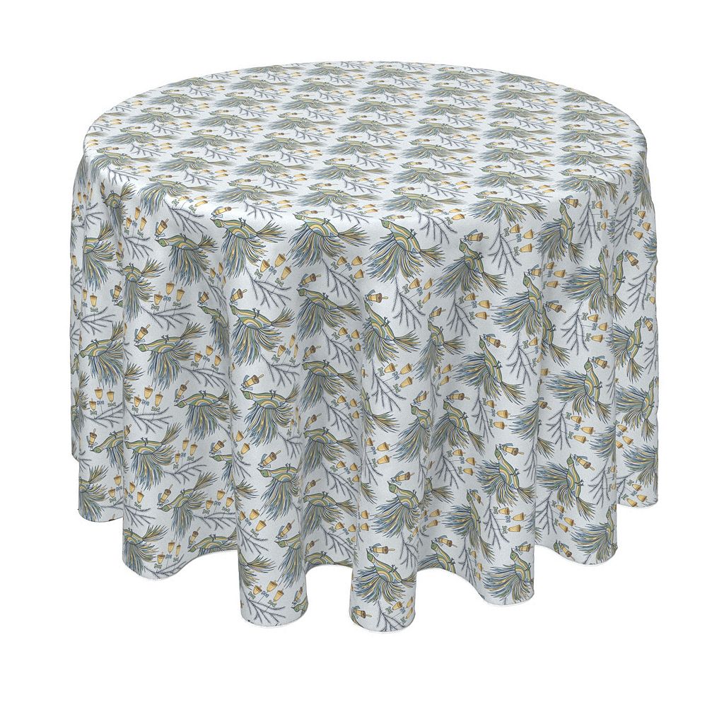 Round Tablecloth, 100% Polyester, 90" Round, Holiday Birds and Bells