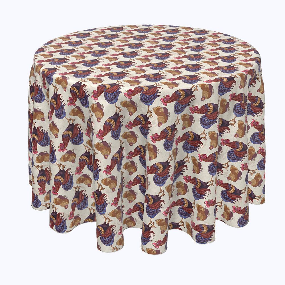 Round Tablecloth, 100% Polyester, 60" Round, Rooster and Chicken Friends