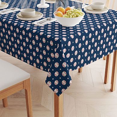 Square Tablecloth, 100% Cotton, 52x52", Baseball Stripe