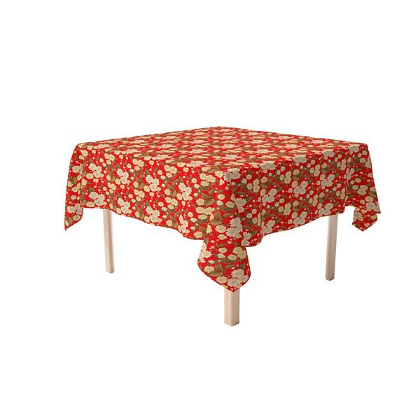 Square Tablecloth, 100% Polyester, 70x70", Golden Floral Blossom