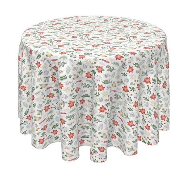 Round Tablecloth, 100% Polyester, 70" Round, Christmas Plants & Flowers