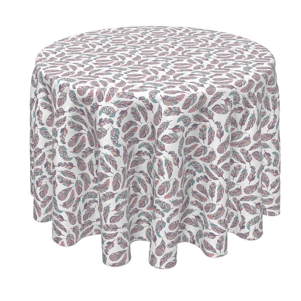 Round Tablecloth, 100% Polyester, 90" Round, Patterned Feathers