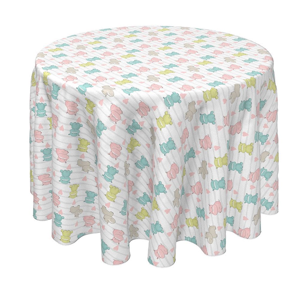 Round Tablecloth, 100% Polyester, 90" Round, Pastel Hippos