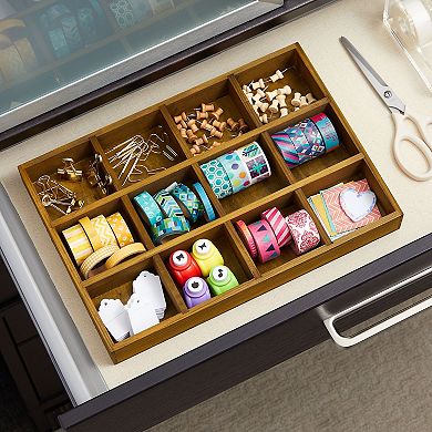 Small Wooden Divided Box with 12 Grid Dividers, Dark Green, 13.2 x 9.2 ...