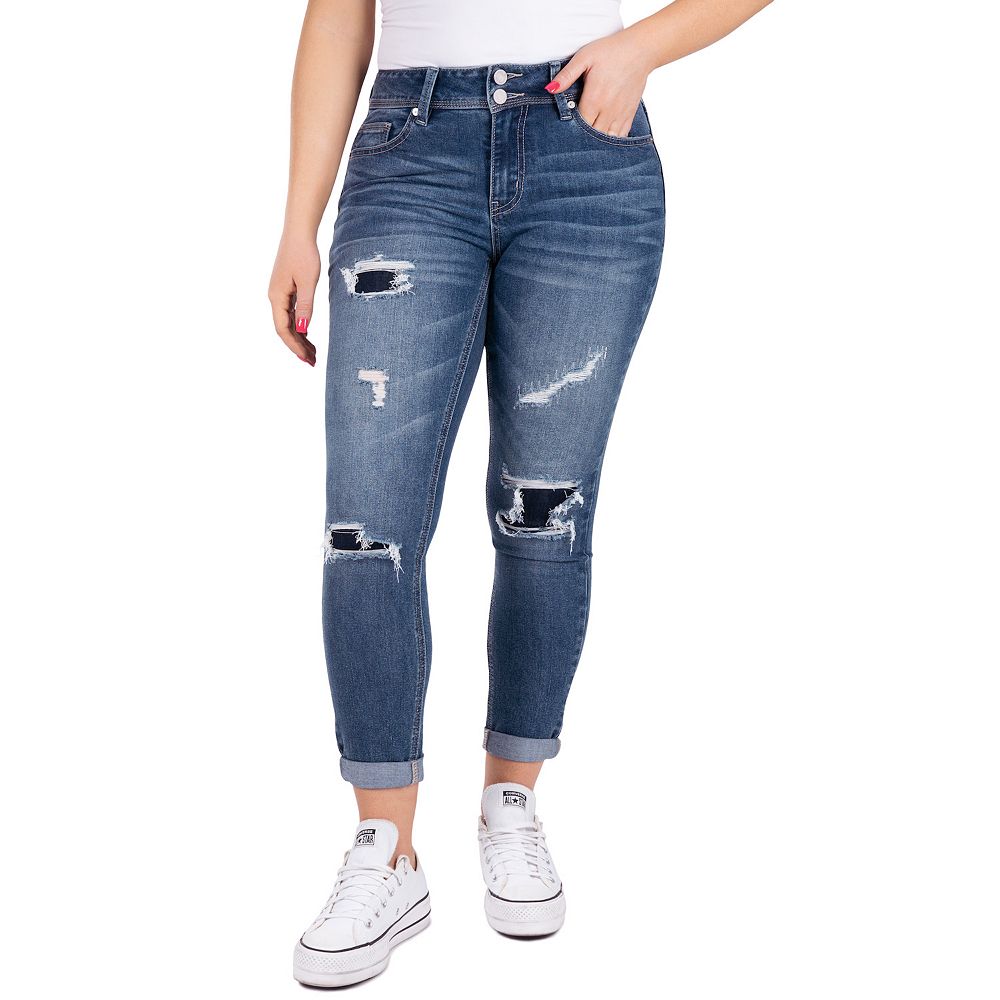 Juniors' Indigo Rein Mid Rise Curvy Roll-Cuff Skinny Jeans