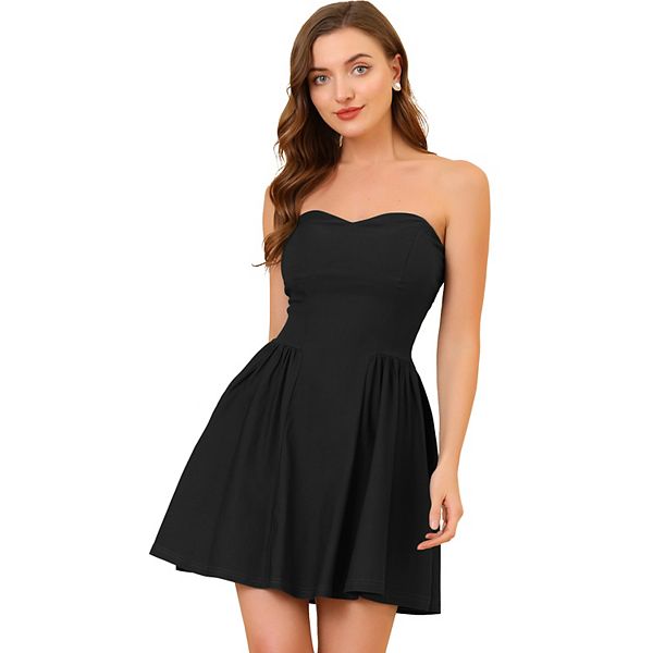 Women's Prom Strapless Exposed Zipper Mini Flare Tube Top Dress