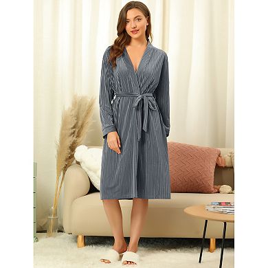 Women's Belt Tie Robe Winter Pajamas Nightgown Midi Warm Bathrobe