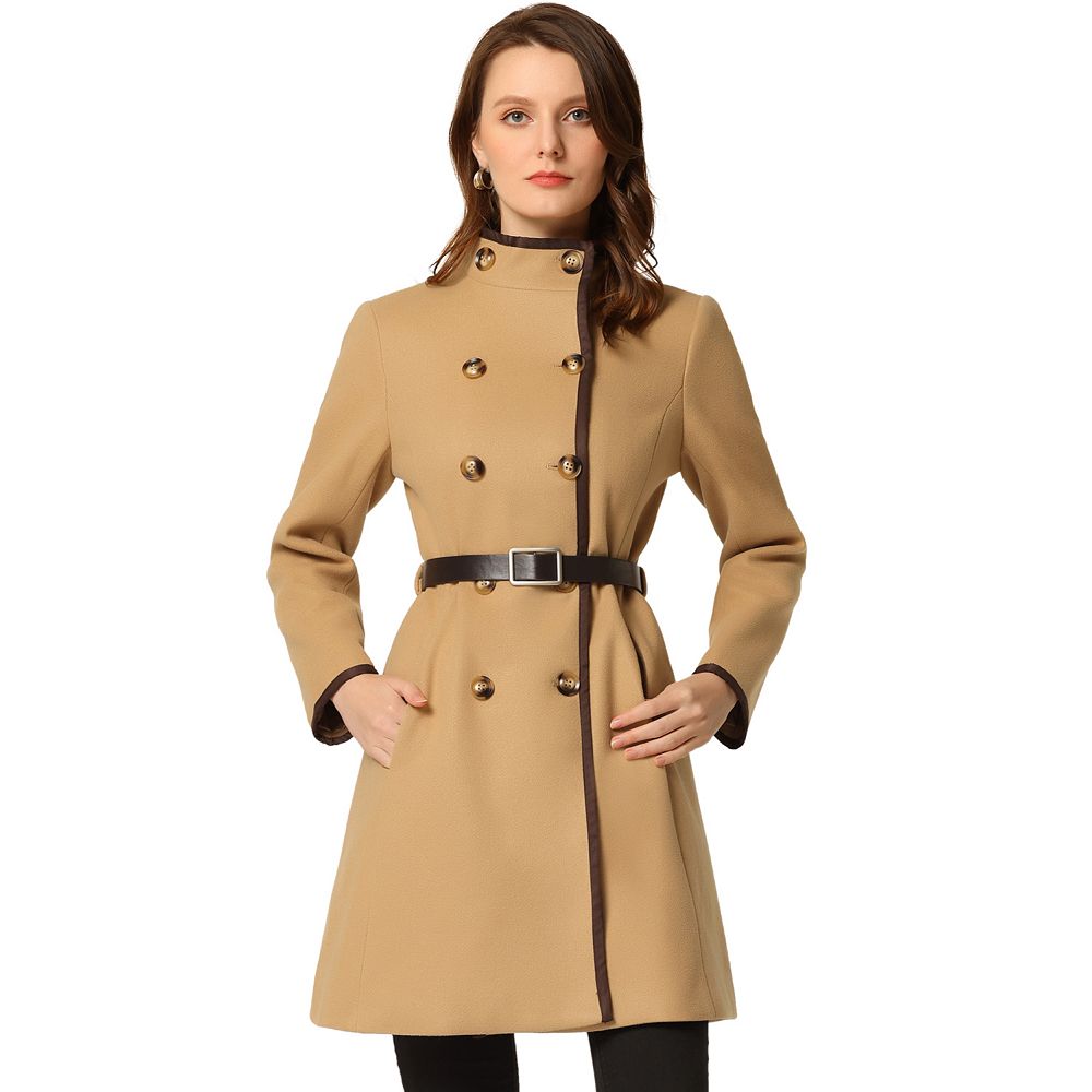 Women's Double Breasted Stand Collar Long Sleeve Winter Long Trenchcoat