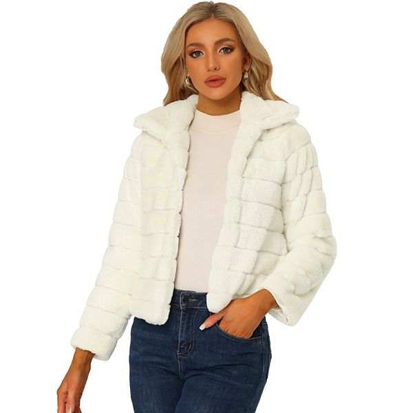 Women's Faux Fur Turn Down Collar Open Front Cropped Fluffy Jacket