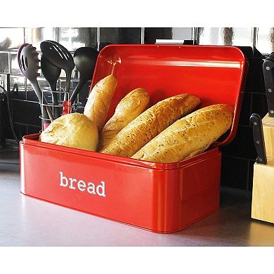 Vintage Stainless Steel Bread Box (Red, 16.75 x 9 x 6.5 In)