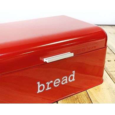 Vintage Stainless Steel Bread Box (Red, 16.75 x 9 x 6.5 In)