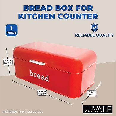 Vintage Stainless Steel Bread Box (Red, 16.75 x 9 x 6.5 In)
