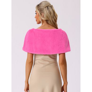 Women's Wedding Faux Fur Cropped Shrug Shawl With Bowknot Satin Ribbon