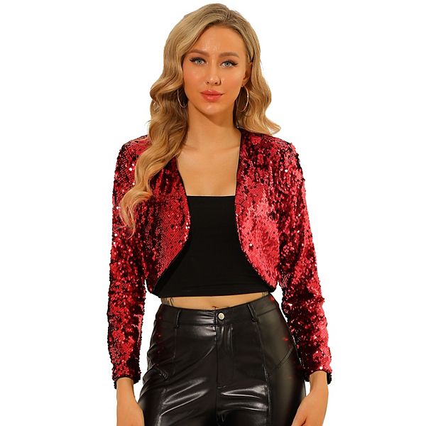 Women's Casual Sequin Open Front Crop Shrug Jacket